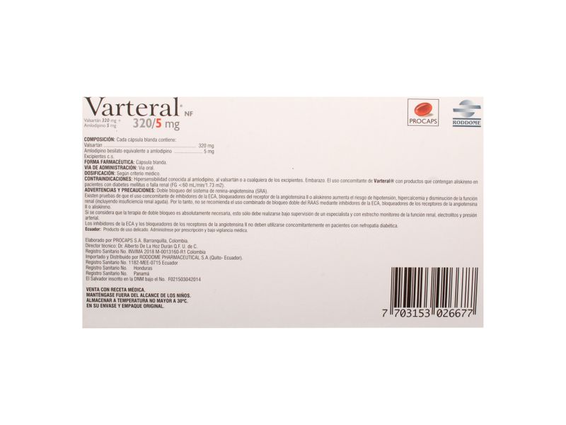Comprar Varteral 320Mgx5Mg 28 Capsulas | Walmart El Salvador