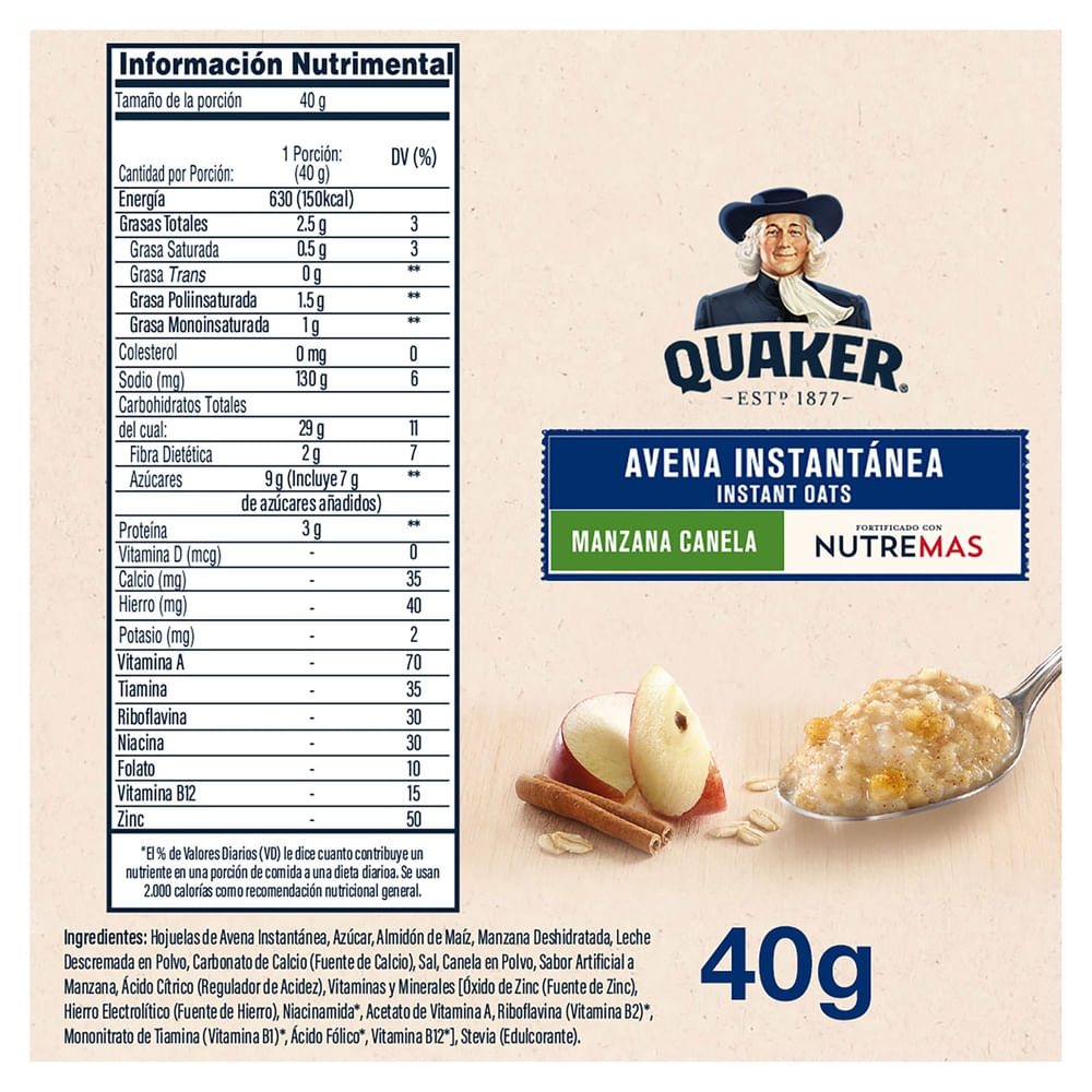 Comprar Avena Quaker Instantánea Manzana Y Canela - 40 g | Walmart El ...