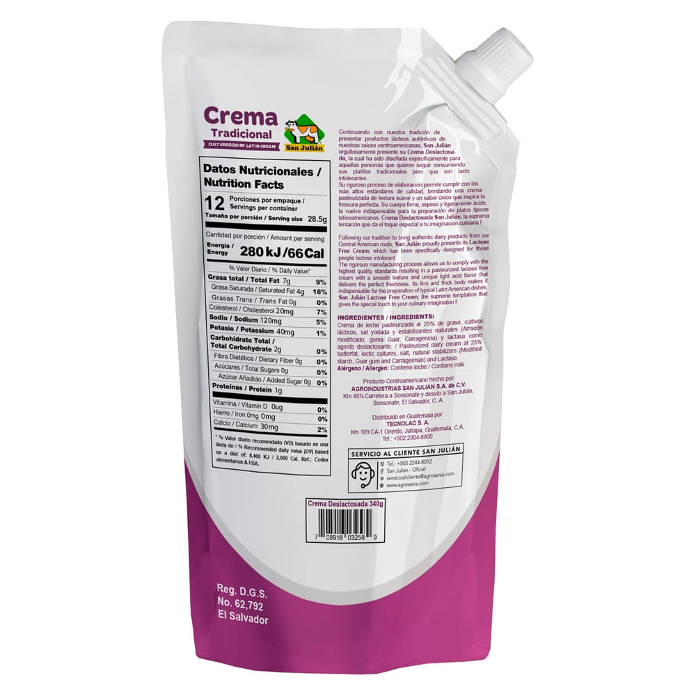 Comprar Crema San Julian Deslactosada - 340 g | Walmart El Salvador ...