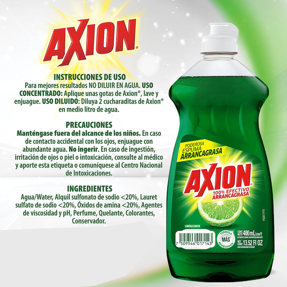 Comprar Lavaplatos Líquido Axion Limón, Arrancagrasa - 400 ml | Walmart ...