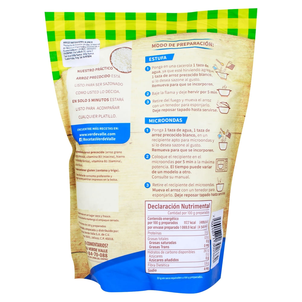 Comprar Arroz Blanco Verde Valle Instantaneo - 300 g | Walmart El ...