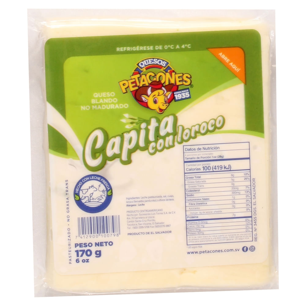 Comprar Queso Petacones Capita Con Loroco Blando No Madurado - 170 g ...
