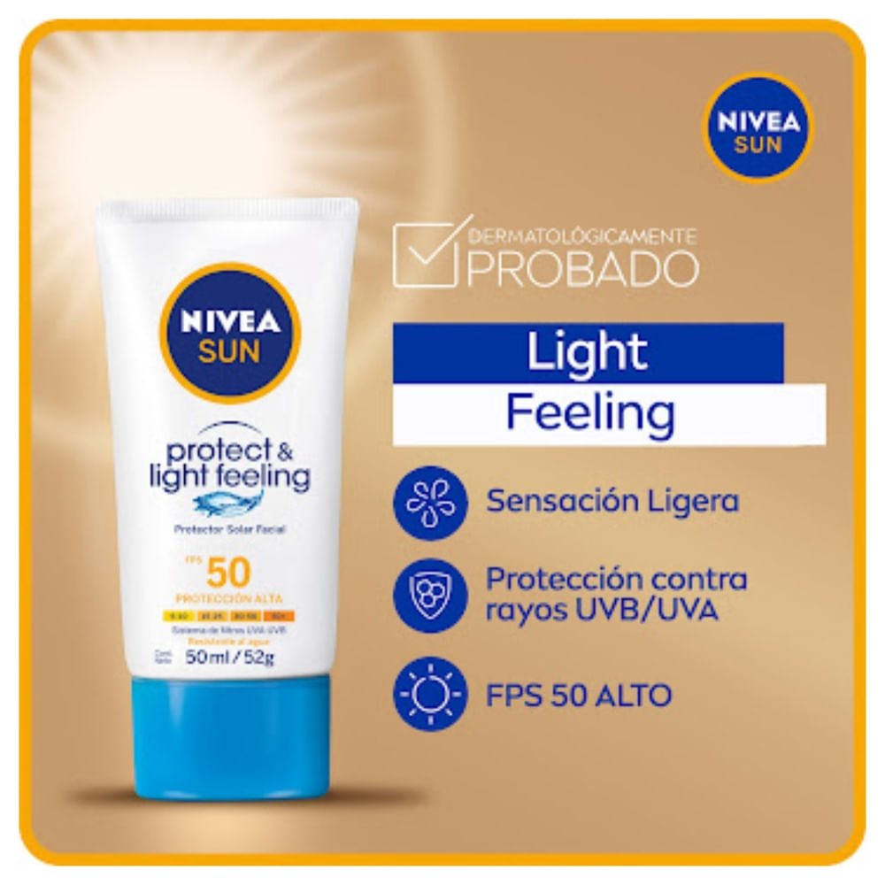 Comprar Protector solar facial Nivea sun protect & light felling FPS 50 ...