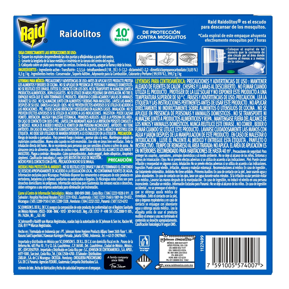 Comprar Insecticida Sólido en Espiral Verde Raid Raidolitos, 10 piezas ...